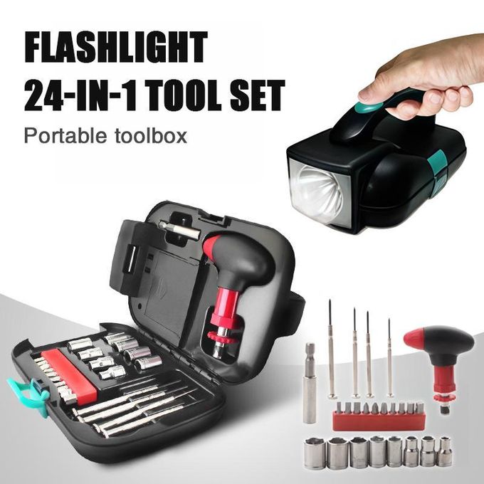Shop Generic 24-Piece Household Tool Set, LED Flashlight - Black Online ...