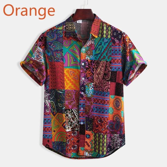 Shop Berrykey Men Vintage Patchwork Short Sleeve Shirt