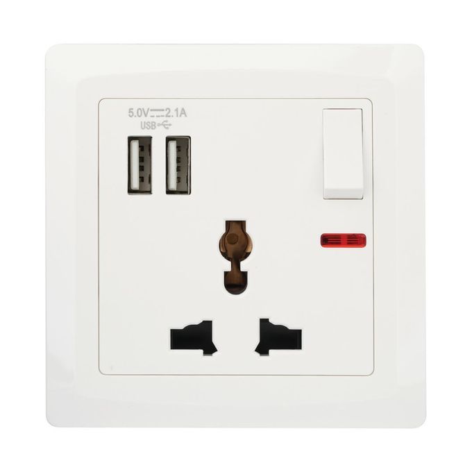 Shop TERMINATOR 1-Gang Universal Wall Switch Socket + 2 USB Ports – 13A ...